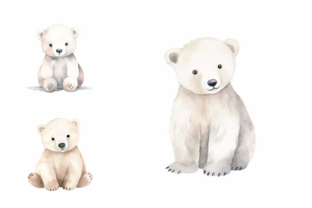 Watercolor Cute White Bear Clipart Bundle, Digital Download, High ...