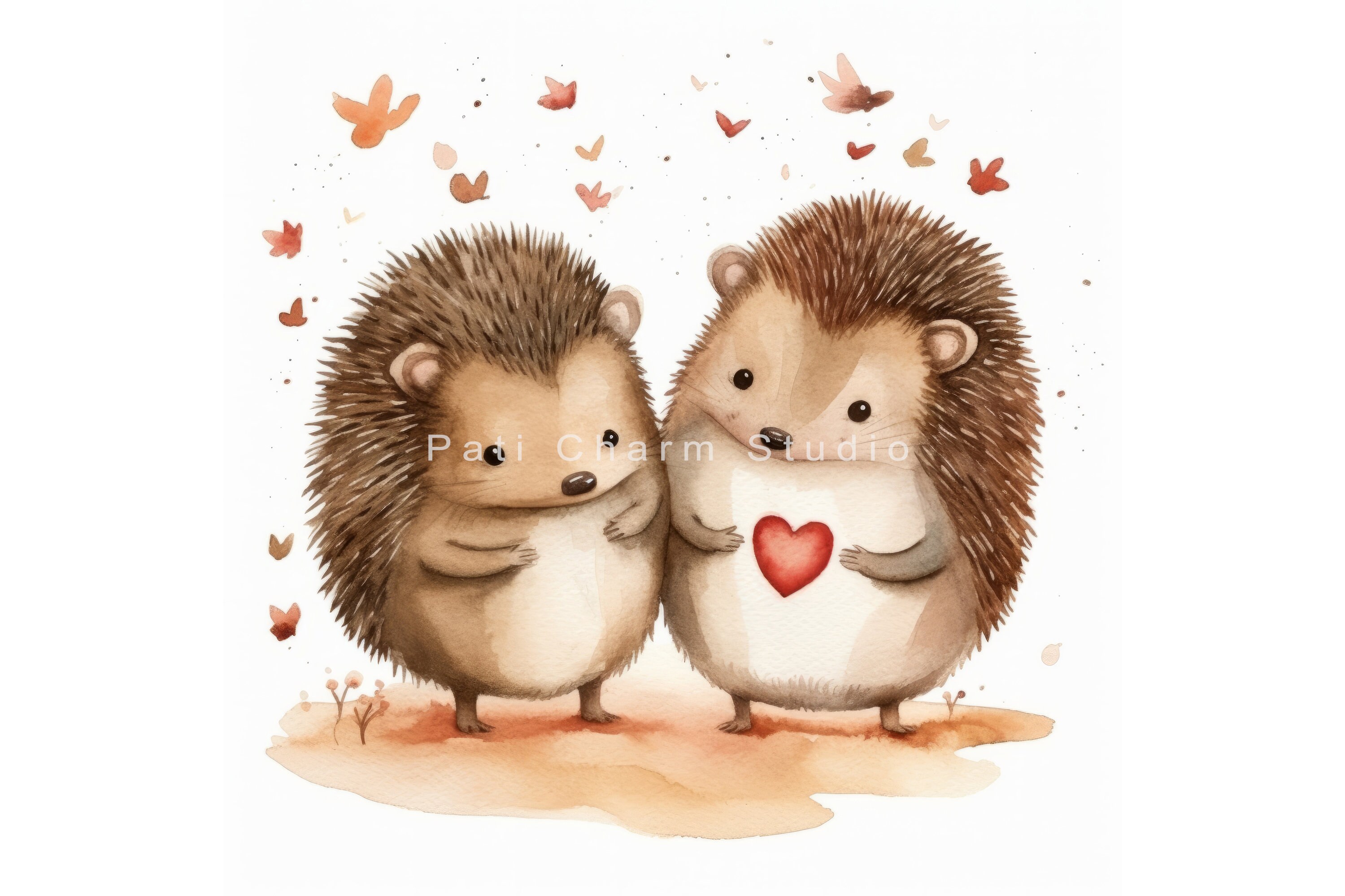 Hedgehog in Love Clipart Bundle, Valentine Clipart, Watercolor Hedgehog ...