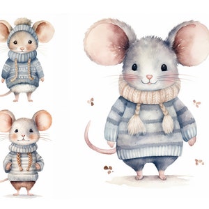 Winter Mouse in Sweater Digital Clipart, High Quality Jpgs, Christmas ...