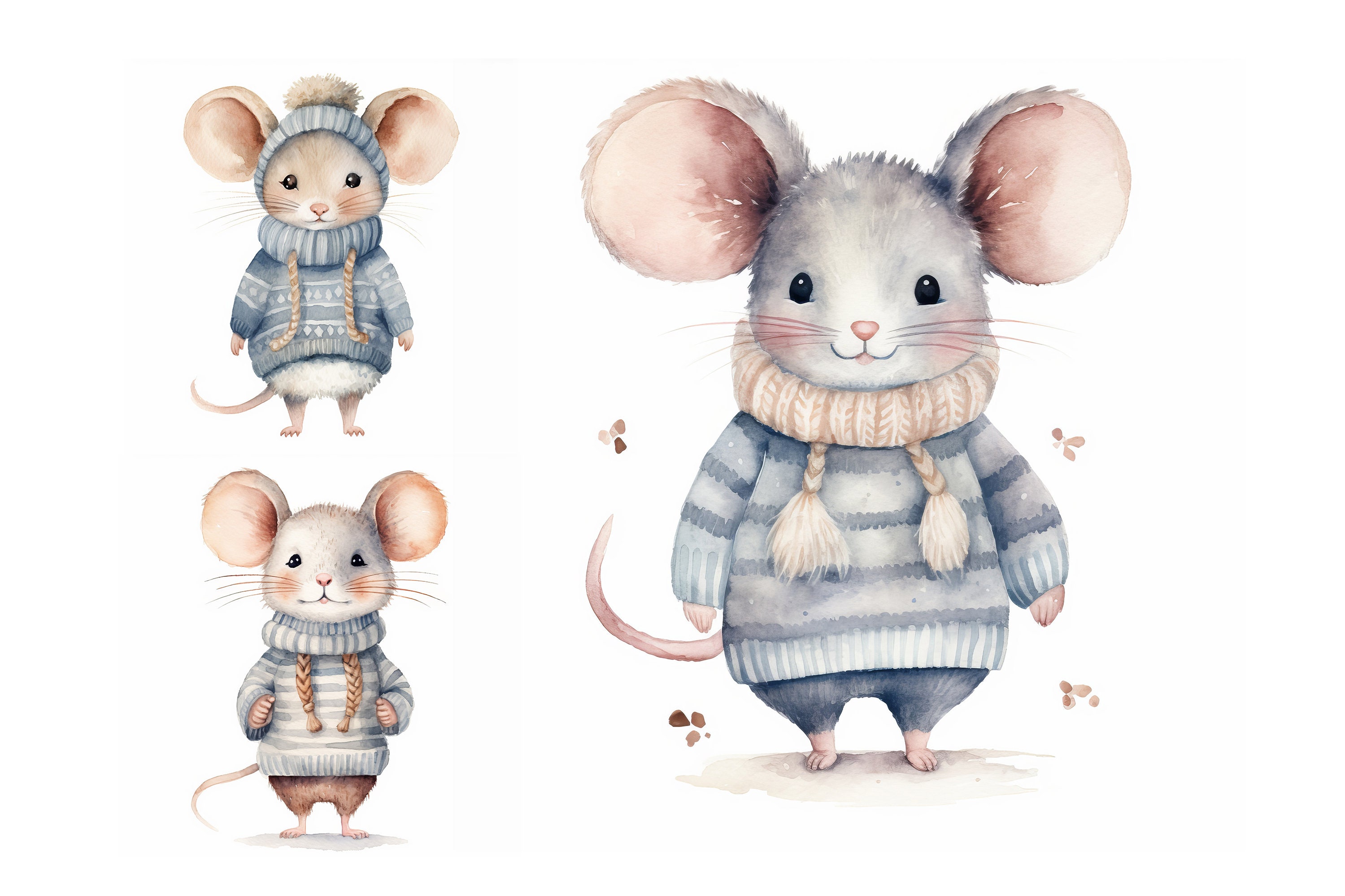 Winter Mouse in Sweater Digital Clipart, High Quality Jpgs, Christmas ...