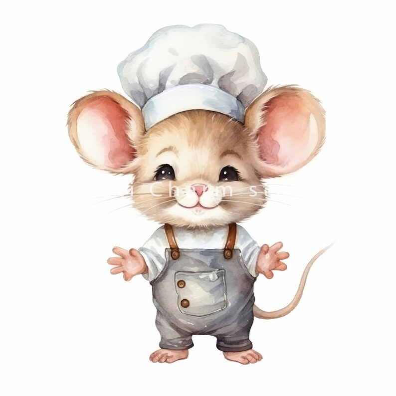 Watercolor Mouse Chef Clipart Bundle JPG, Cute Baking Supplies Clipart ...