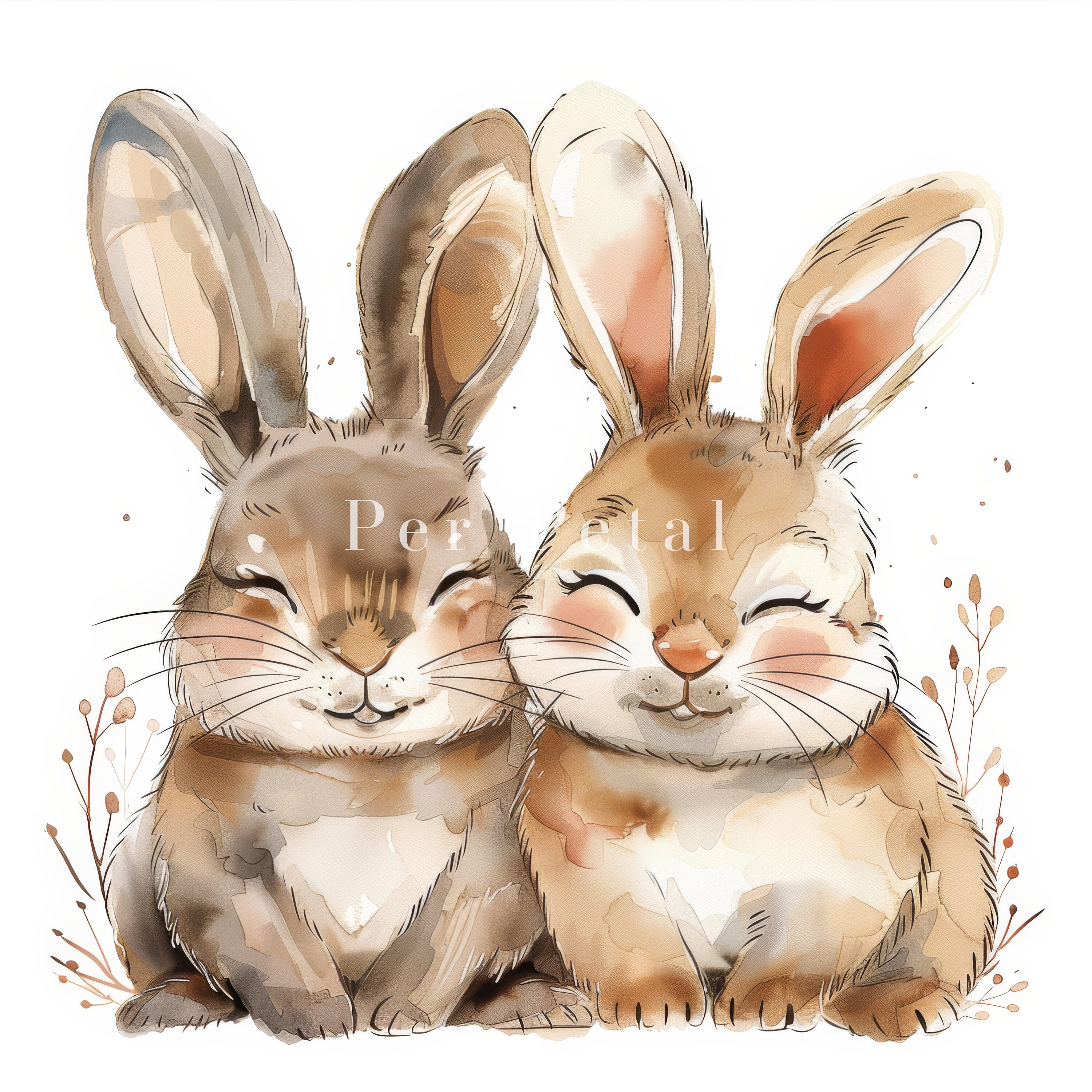 Watercolor Cute Bunny Clipart Bundle, High Quality JPG, Nursery Rabbit ...