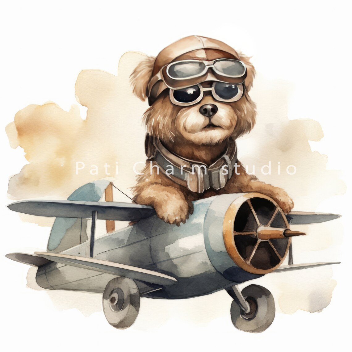 Aviator Dog Watercolor Clipart Bundle Jpgs Baby Airplane - Etsy