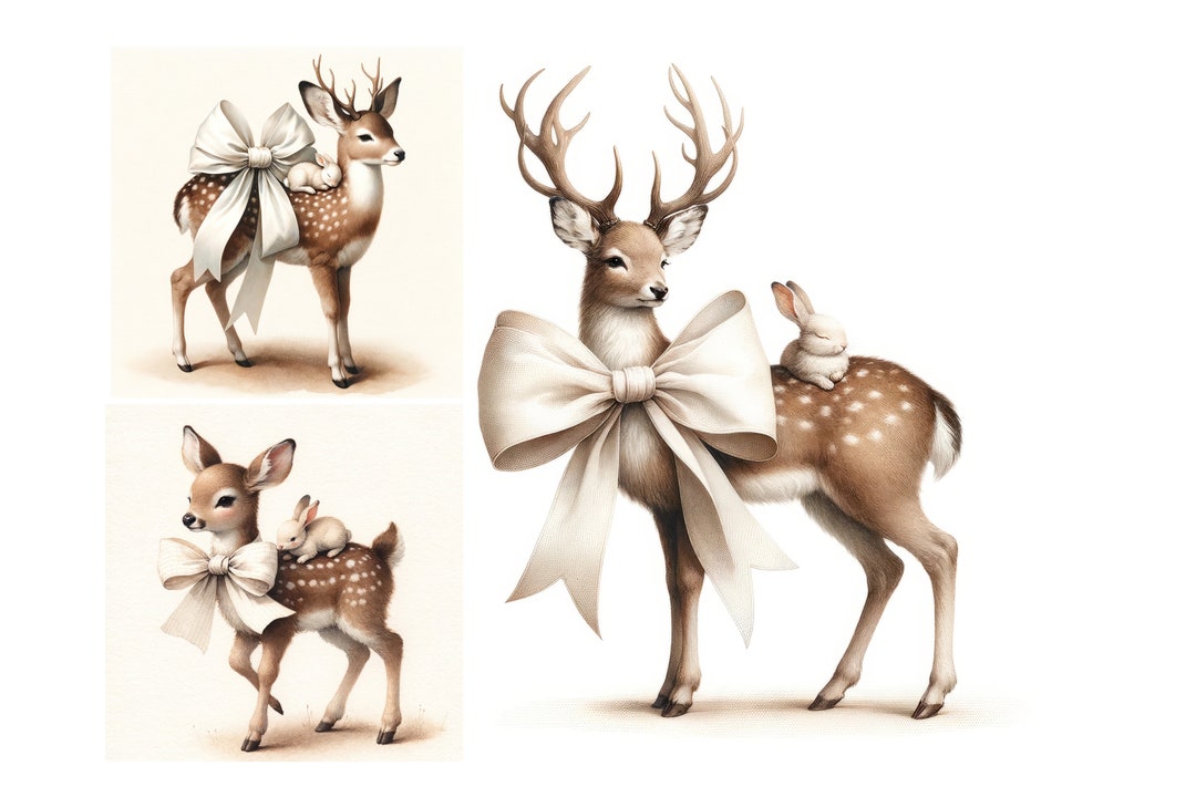 Watercolor Deer and Rabbit Clipart Bundle, Nursery Deer Clipart, Sleepy ...