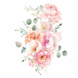 Watercolor Pink Peony Clipart Bundle, Flower Clipart, Wedding ...