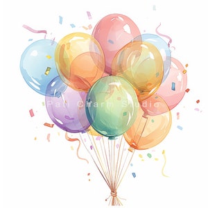 Birthday Balloon Clipart Bundle, Watercolor Balloon Clipart, Happy ...