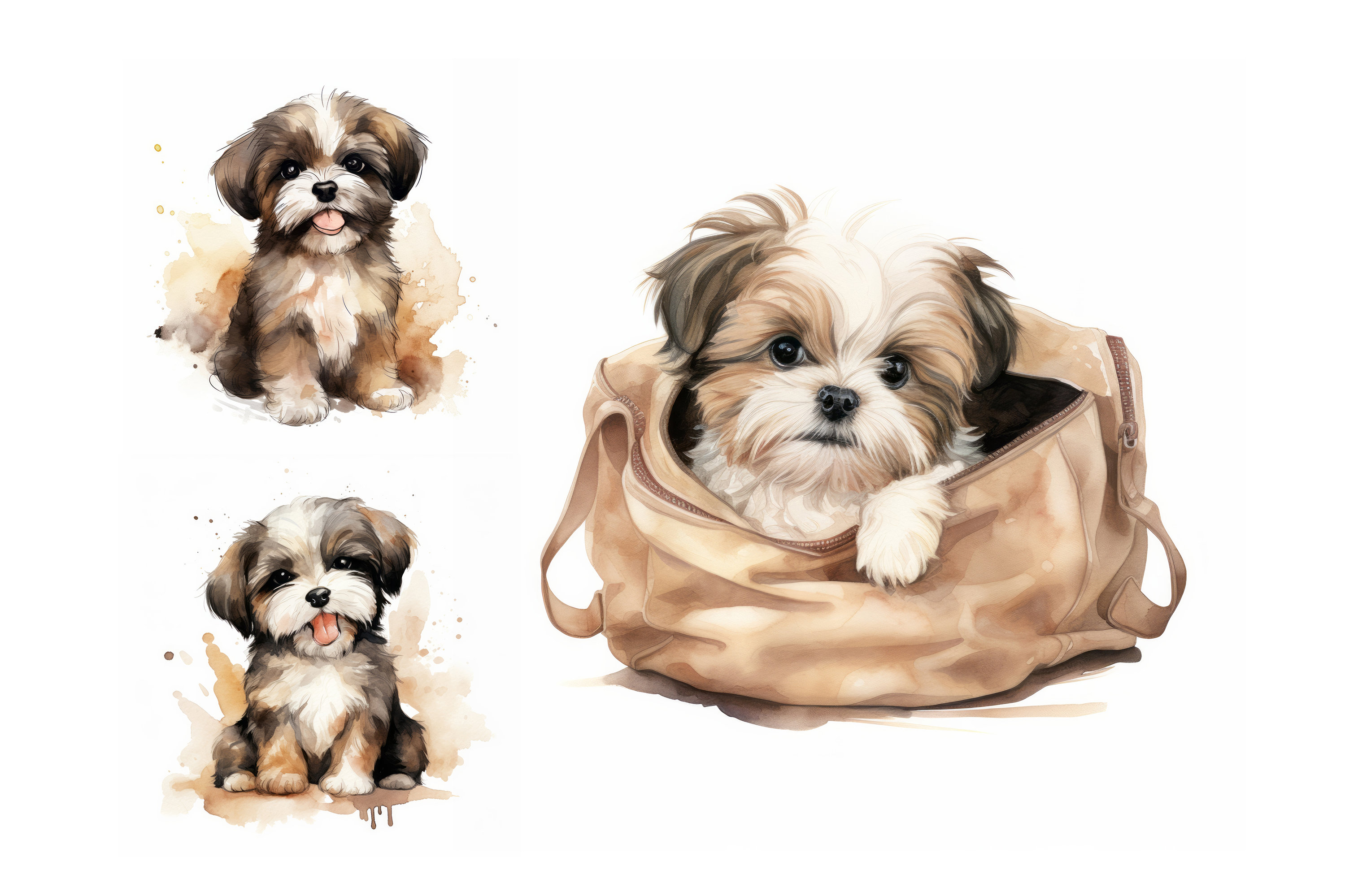 Shih Tzu Watercolor Clipart Bundle Jpgs, High Quality, Digital Download ...