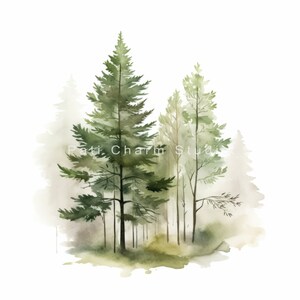 Green Tree Clipart Bundle, Forest Clipart, Watercolor Tree Clipart ...