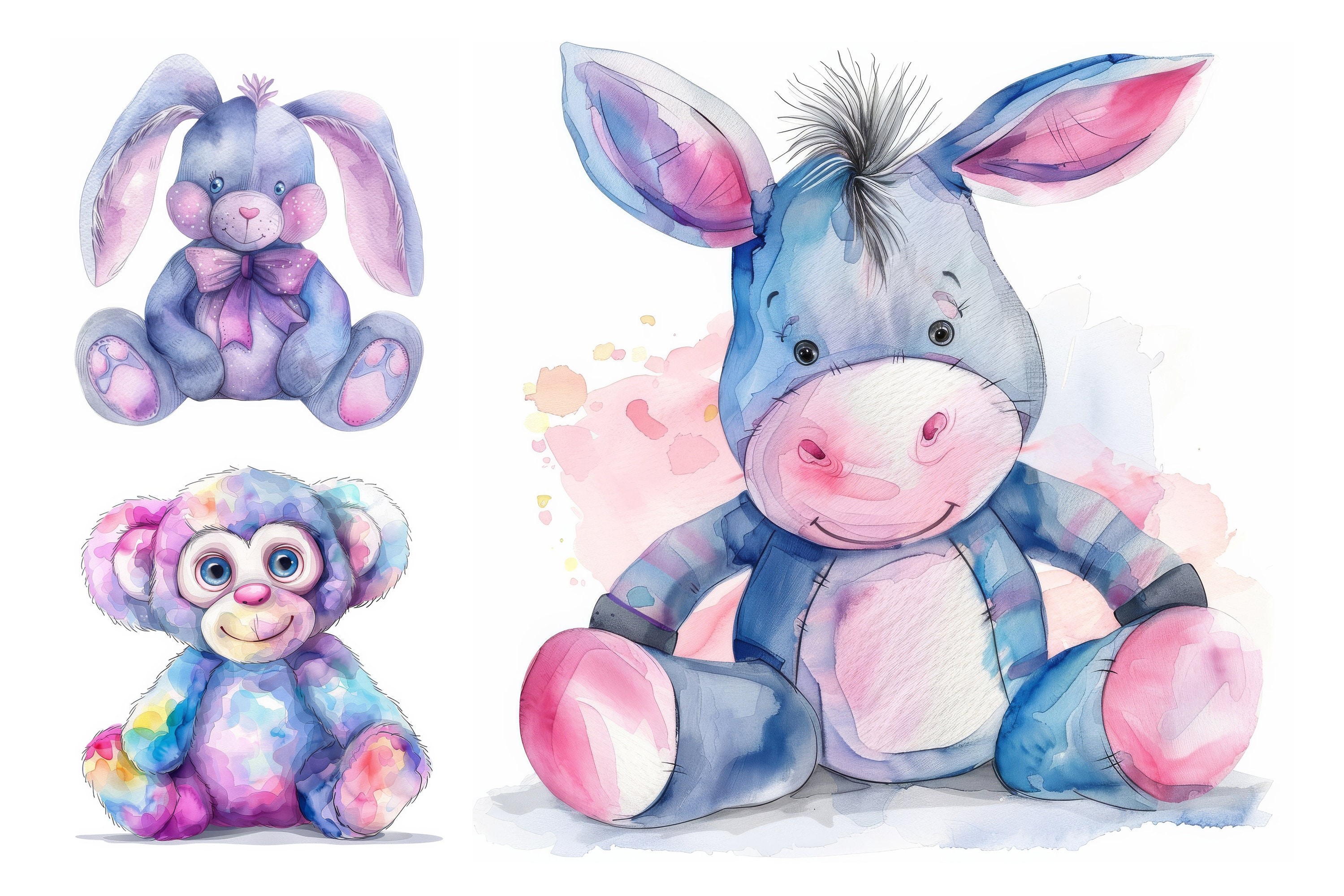 Colorful Stuffed Toy Clipart Bundle, Plush Animal Clipart, Junk Journal ...