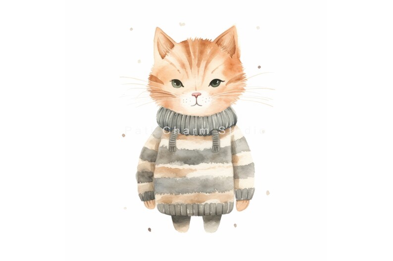 Cute Cat in Sweater Clipart Bundle, High Quality Jpgs, Digital Download ...