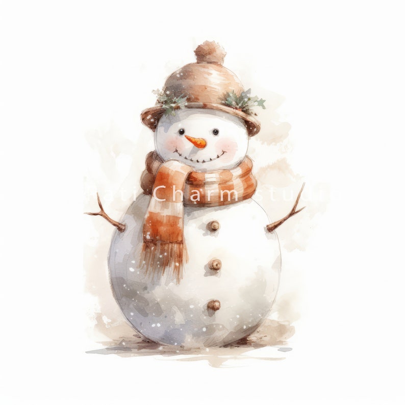 9 Snowman Clipart, Watercolor Christmas for Commercial Use, Cute ...