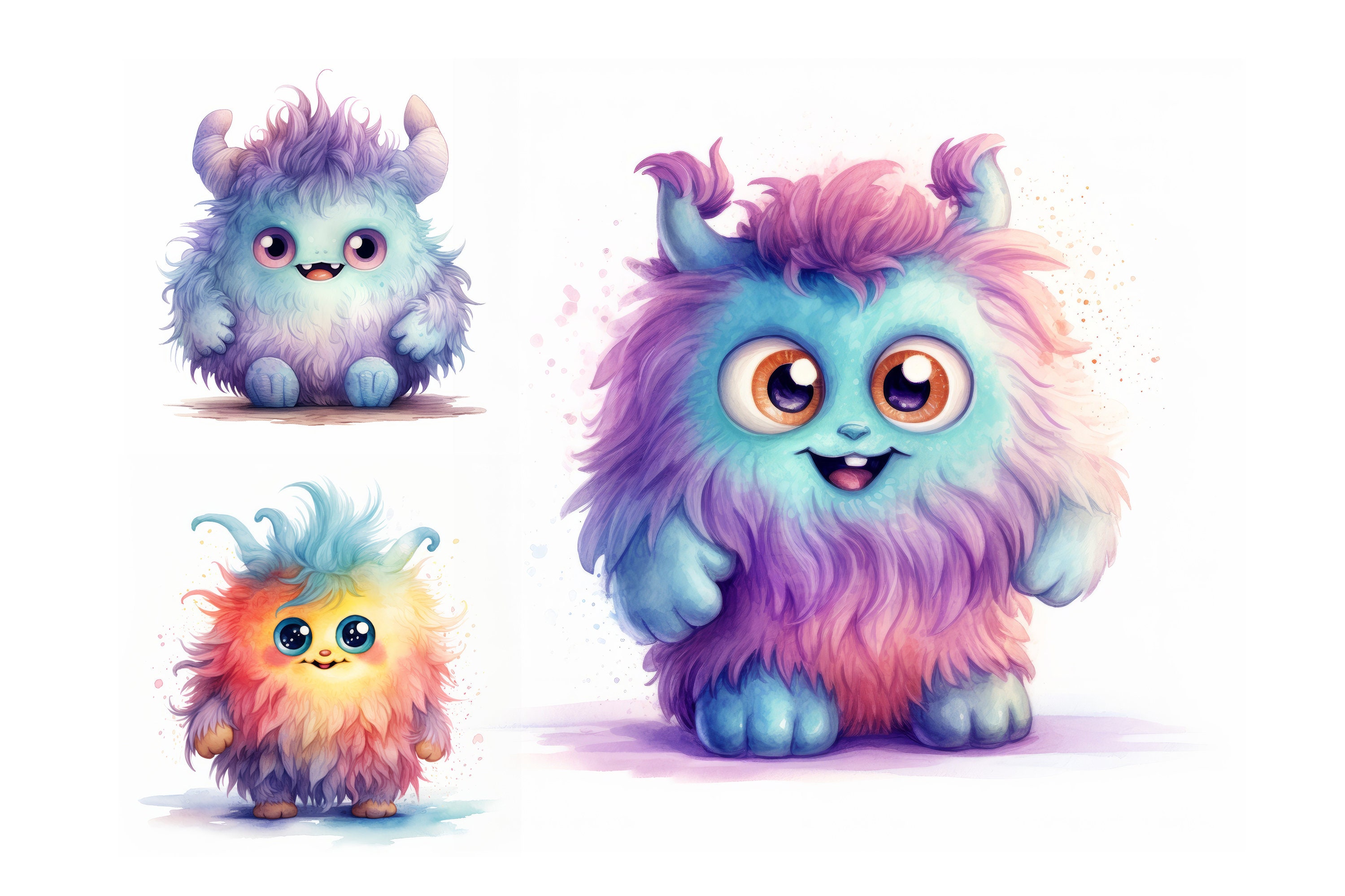 Cute Monster Clipart Bundle, High Quality Jpgs, Watercolor Monster for ...