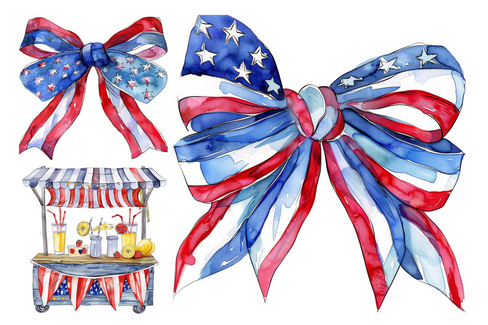 4th of July Clipart Bundle, Watercolor Independence USA Clipart ...