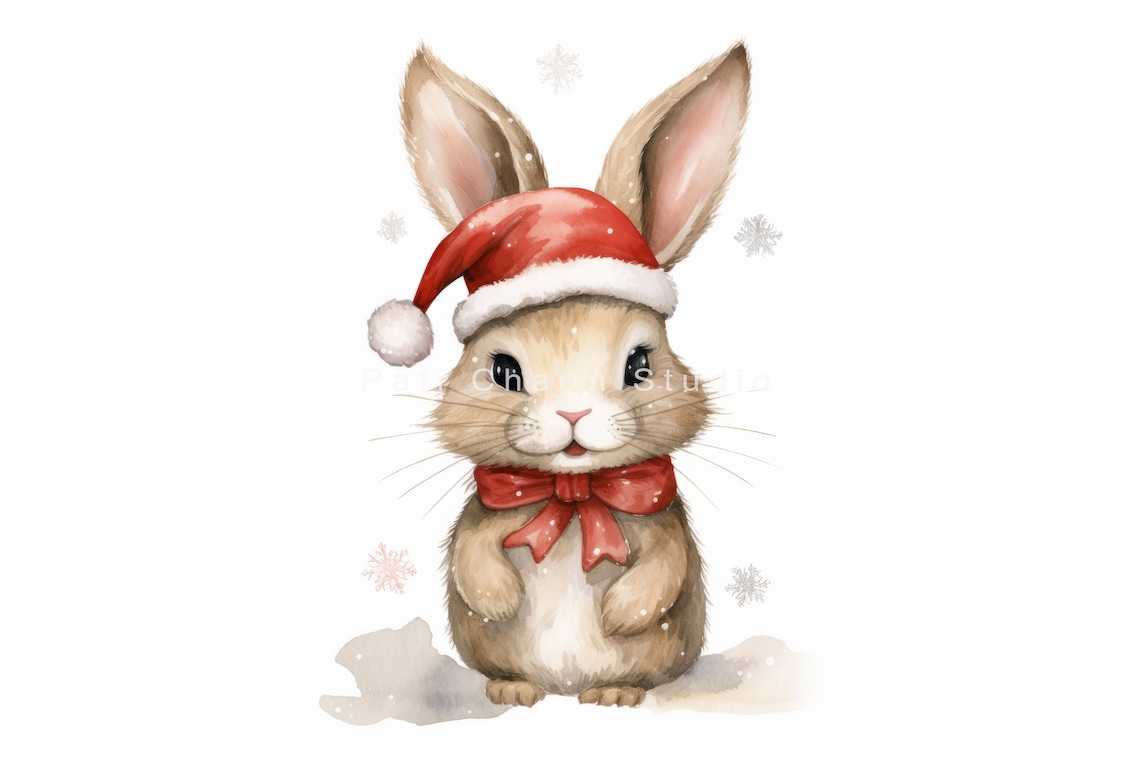 Watercolor Santa Rabbit Clipart Bundle, High Quality Jpgs, Christmas ...