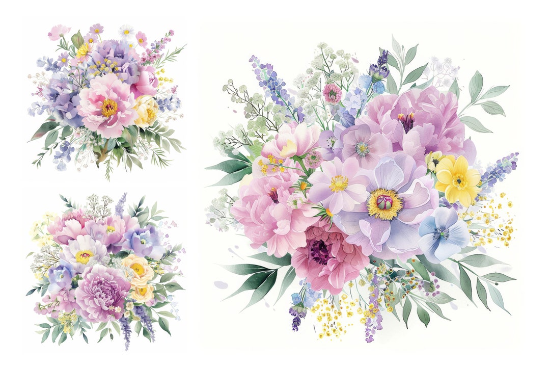 Watercolor Spring Bouquet Clipart Bundle, Floral Clipart, Wedding ...