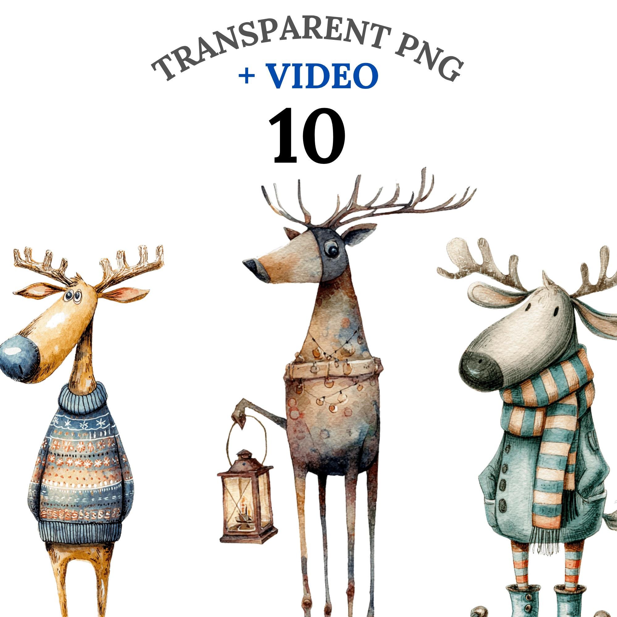 Quirky Reindeer Clipart Set, Funny Christmas Deer PNG, Cute Reindeer ...