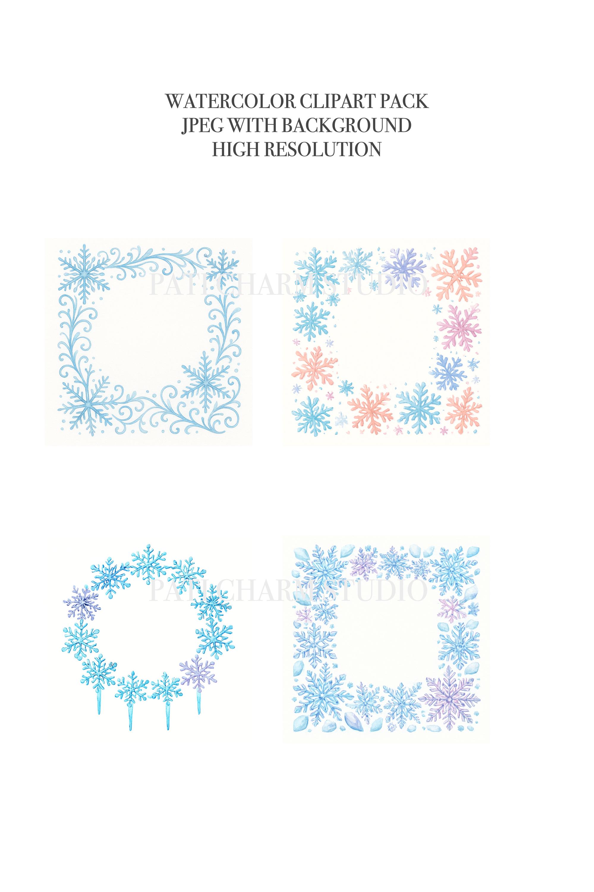 Snowflake Border Clipart Set, Winter Snowflake Frames, Christmas Border ...