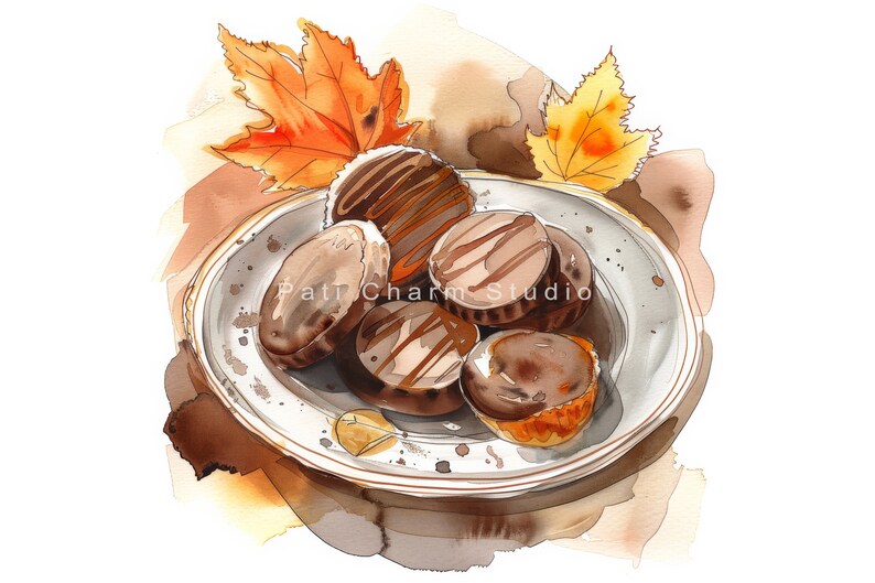 Watercolor Autumn Dessert Clipart Bundle, Desert Clipart, Cookie ...