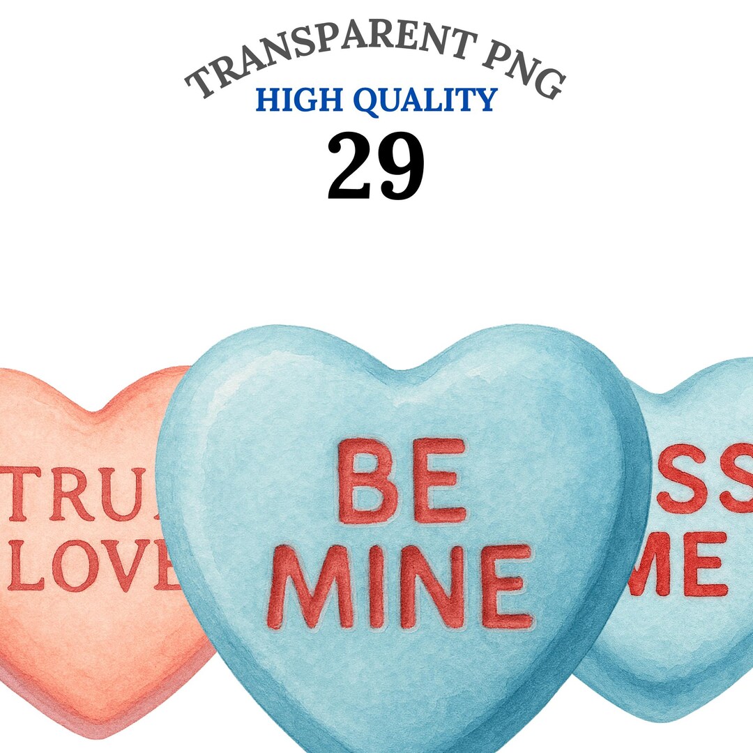 Candy Heart Clipart Set, Conversation Hearts PNG, Valentine Candy ...