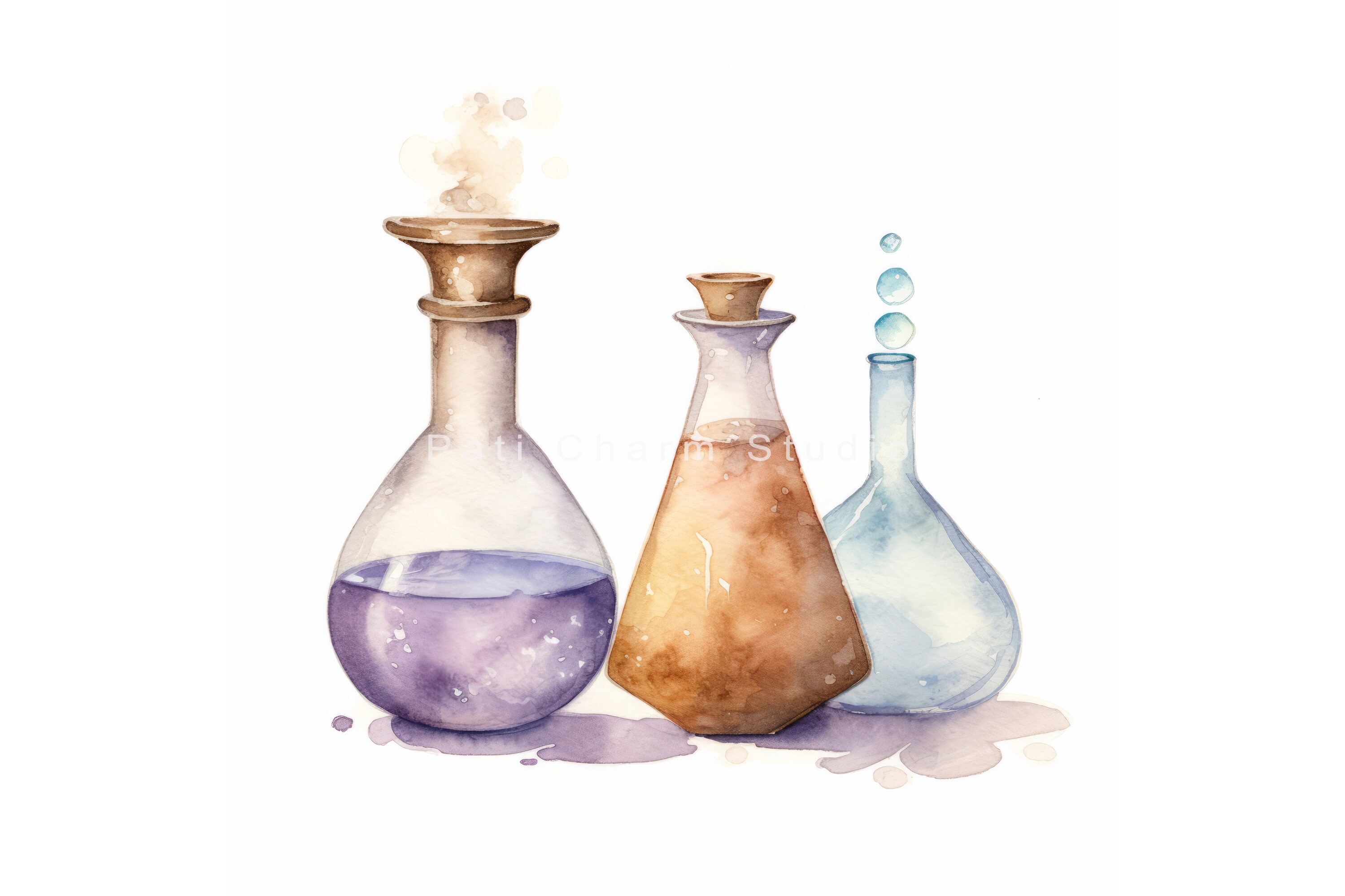 Potion Bottle Clipart Bundle, Jpgs, Watercolor Magic Potion Clipart ...