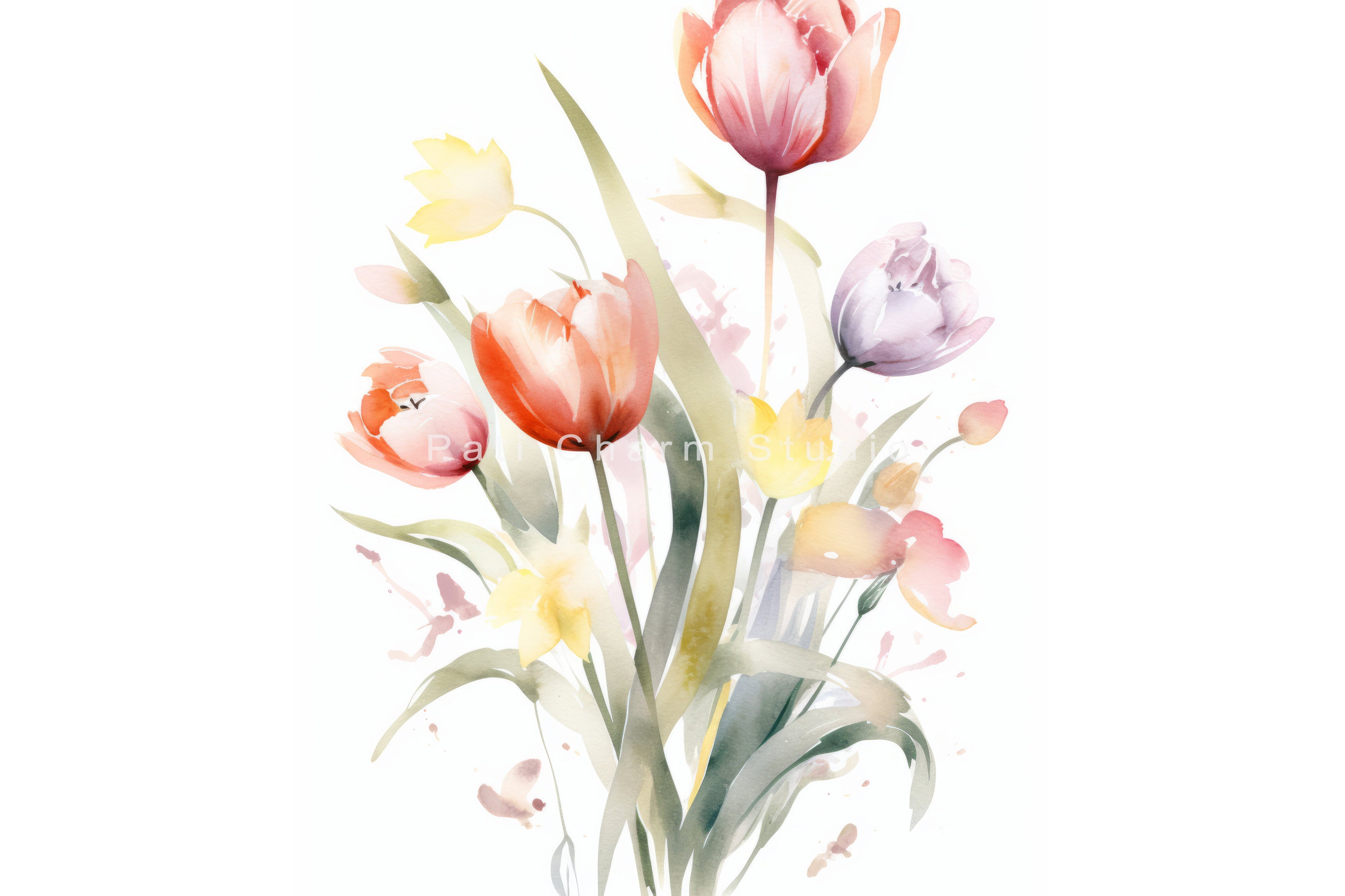 Watercolor Tulip Clipart Bundle, Floral Digital Prints, Commercial Use ...