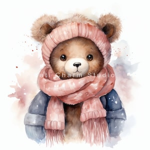 Winter Teddy Bear Clipart Bundle, Watercolor Bear Clipart, Nursery ...