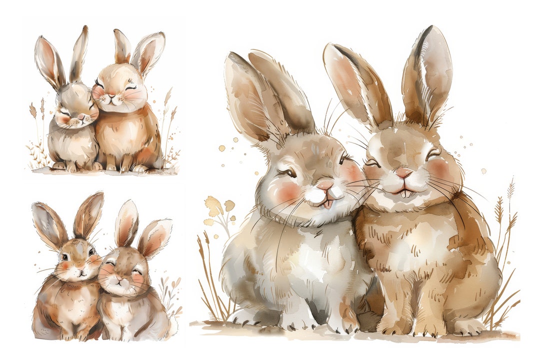 Watercolor Cute Bunny Clipart Bundle, High Quality JPG, Nursery Rabbit ...