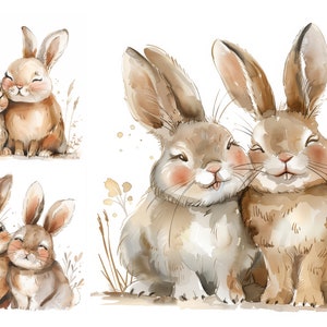 Watercolor Cute Bunny Clipart Bundle, High Quality JPG, Nursery Rabbit ...