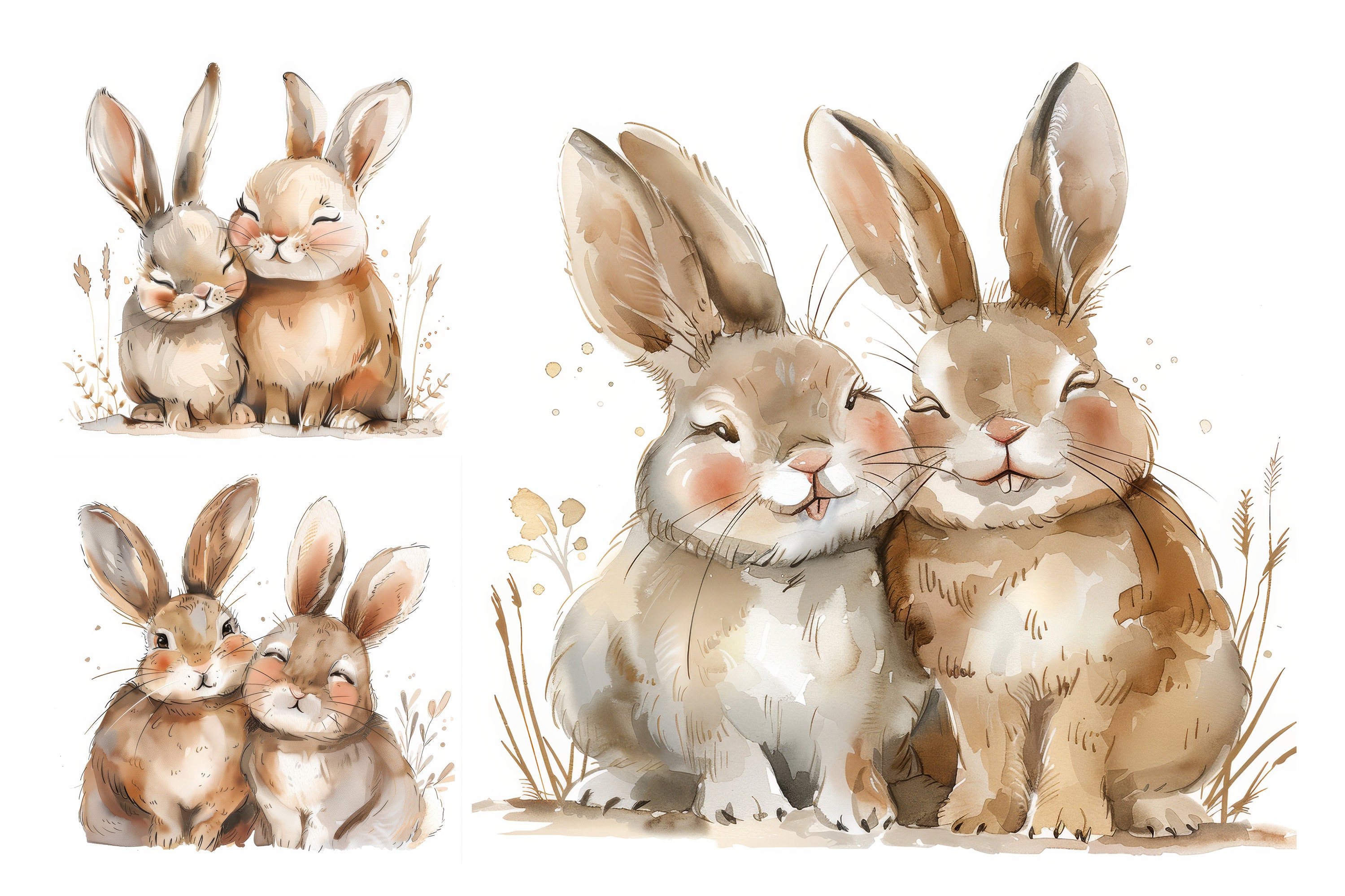 Watercolor Cute Bunny Clipart Bundle, High Quality JPG, Nursery Rabbit ...
