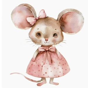 Cute Mouse in Pink Dress Clipart Bundle, Mouse Clipart, Nursery Baby ...