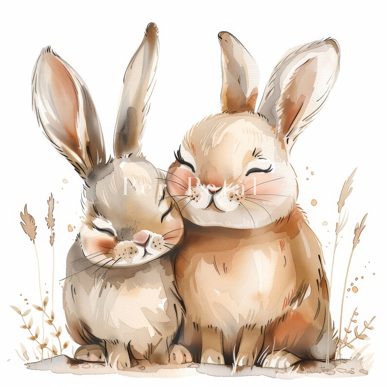 Watercolor Cute Bunny Clipart Bundle, High Quality JPG, Nursery Rabbit ...