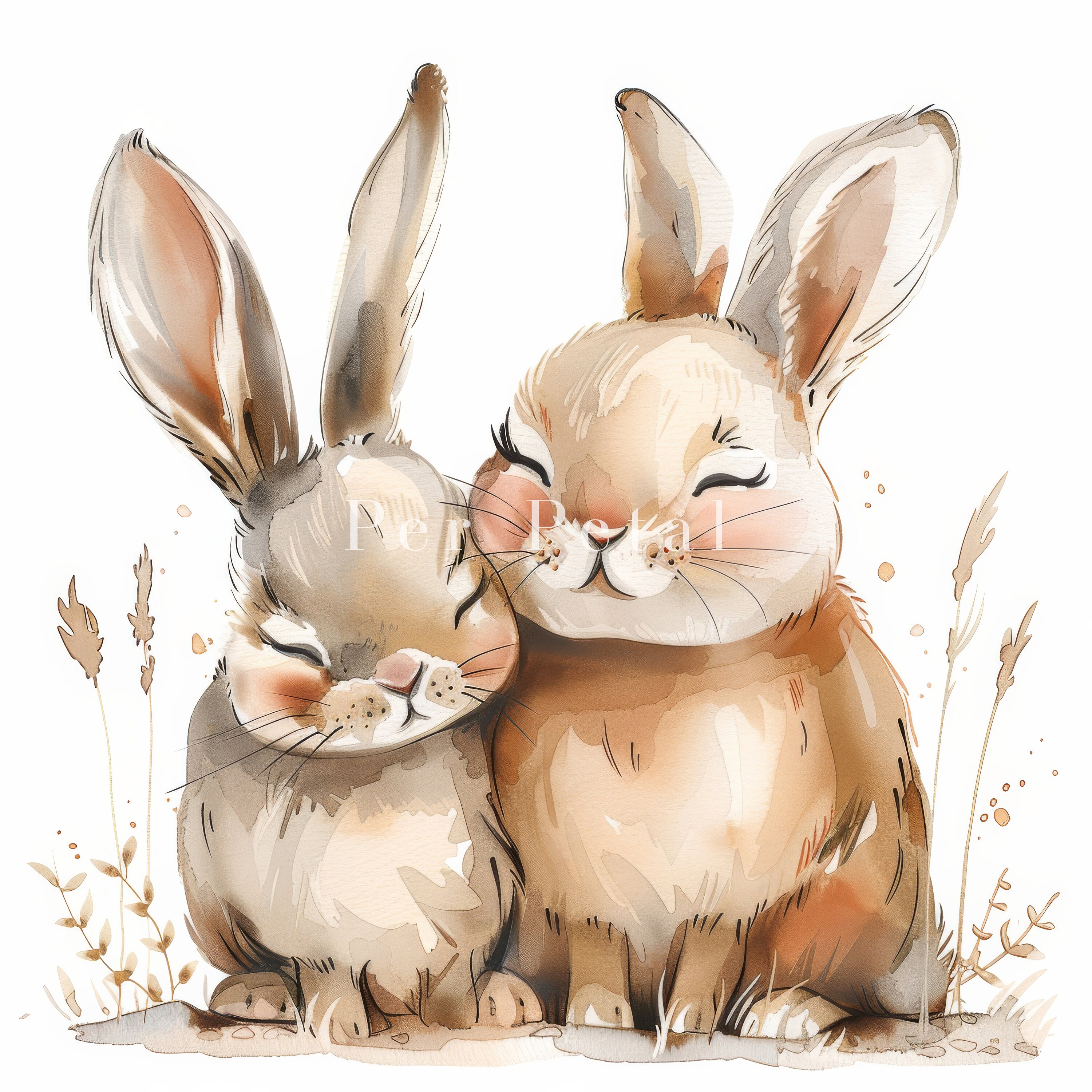 Watercolor Cute Bunny Clipart Bundle, High Quality JPG, Nursery Rabbit ...