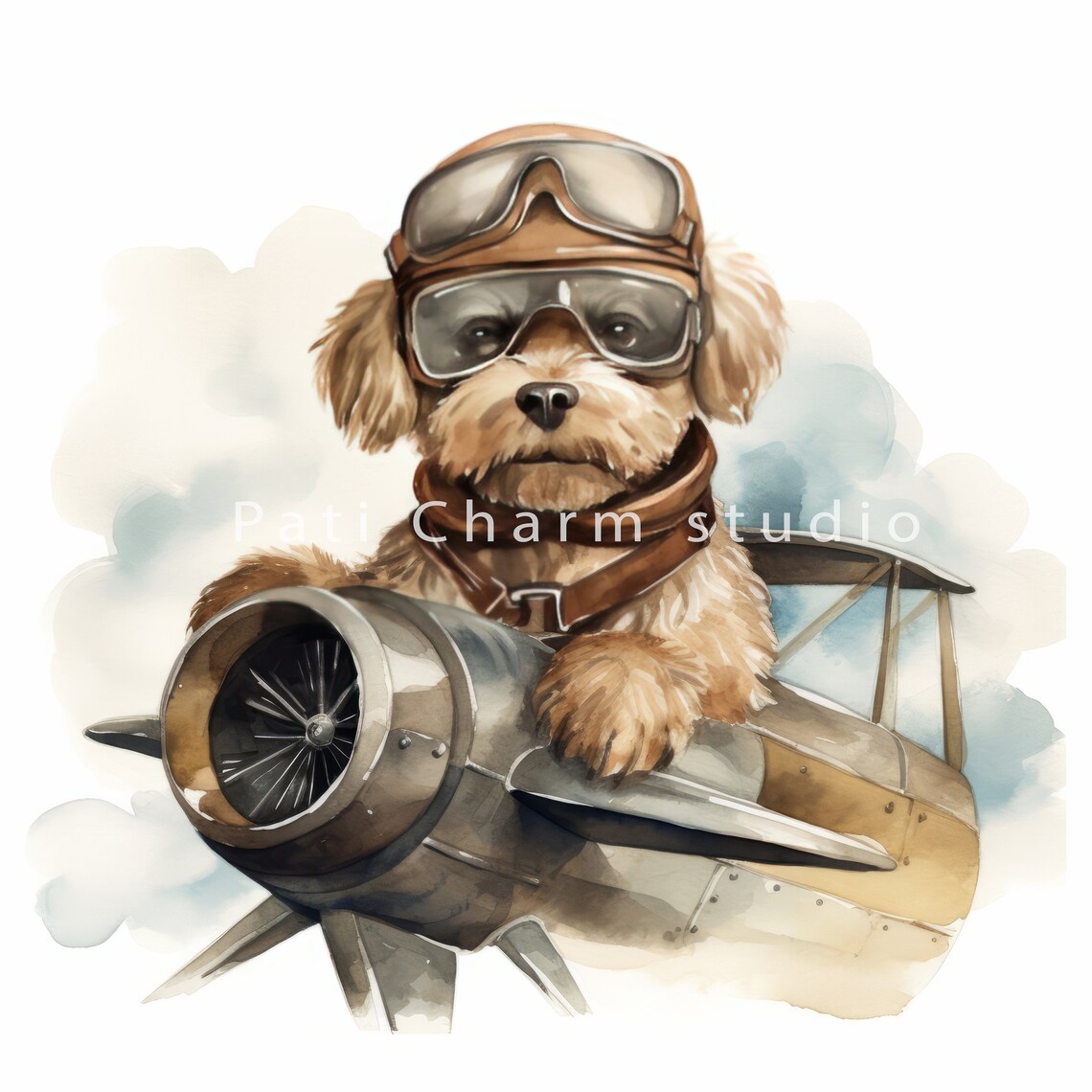 Aviator Dog Watercolor Clipart Bundle Jpgs Baby Airplane - Etsy