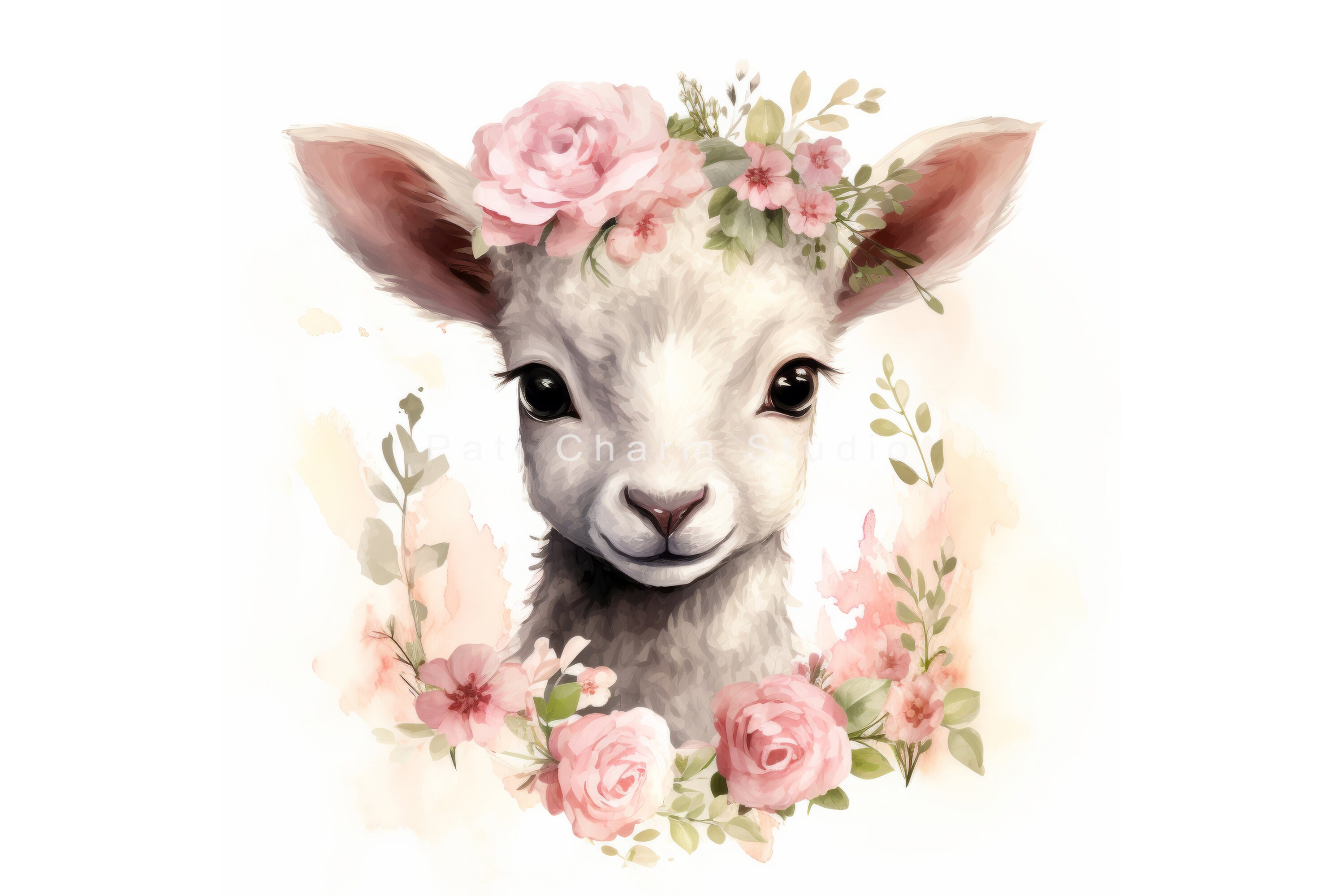 Easter Baby Lamb Clipart Bundle, High Quality JPG, Floral Lamb Clipart ...
