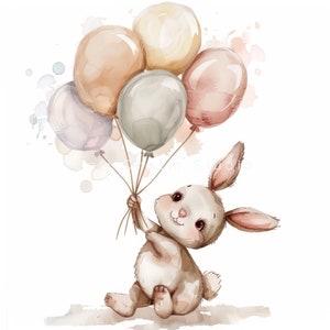 9 Sweet Bunny Flying on Balloons Clipart Bundle, High Quality Jpgs ...