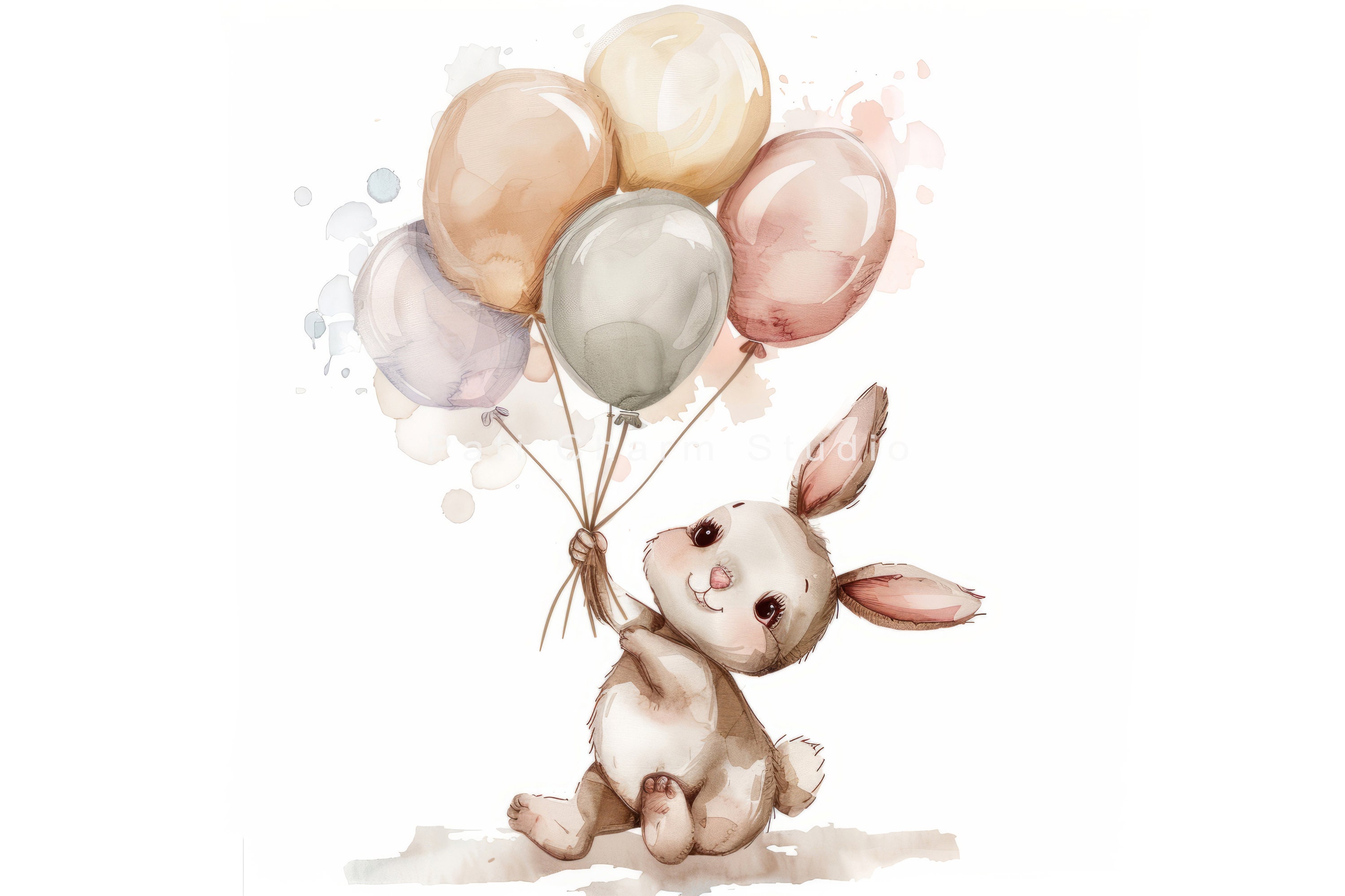 9 Sweet Bunny Flying on Balloons Clipart Bundle, High Quality Jpgs ...