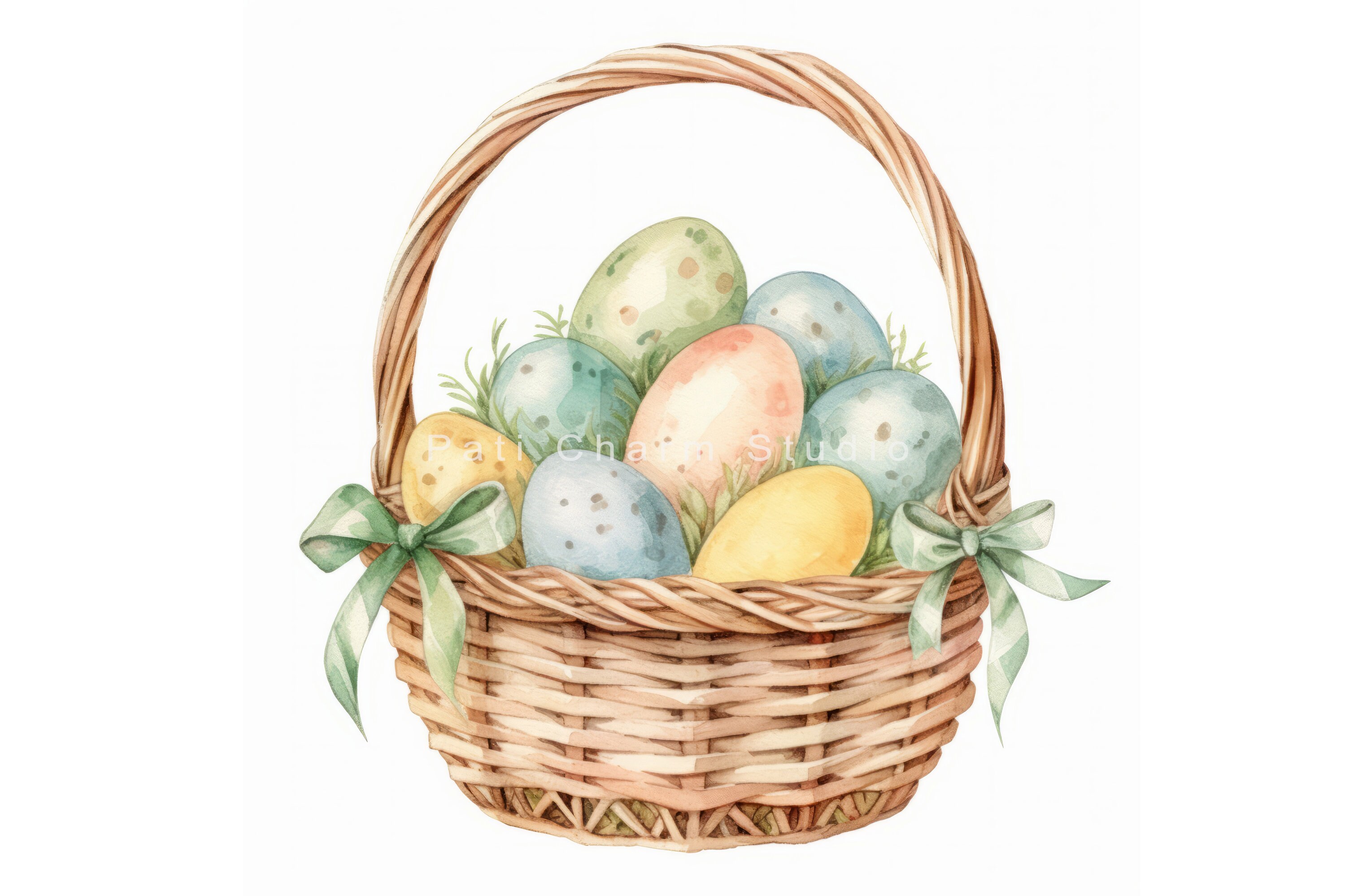 Watercolor Easter Basket Clipart, Floral Easter Egg Clipart, Watercolor ...
