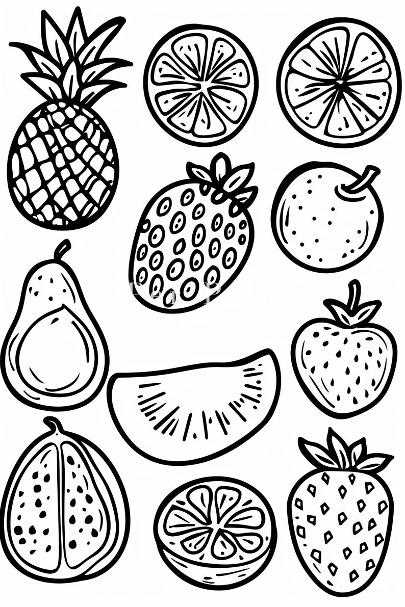 Fruits Coloring Page for Kids, Instant Download, Coloring Book, Digital ...