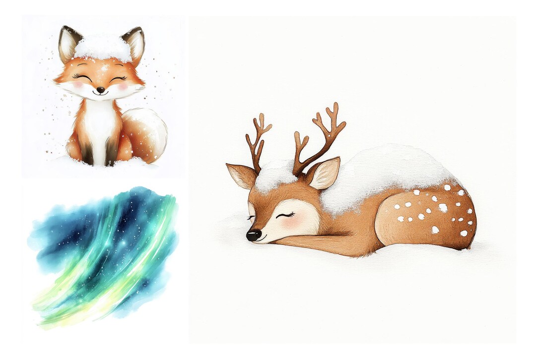 Winter Forest Animals Clipart, High Quality Jpgs, Watercolor Woodland ...
