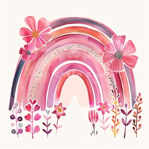 Nursery Pink Rainbow Clipart Bundle, Watercolor Clipart, Pink Clipart ...