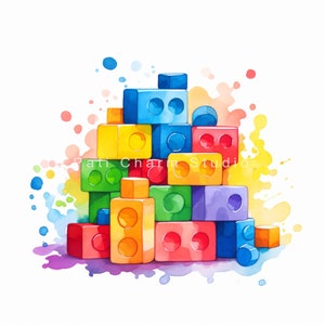 Watercolor Building Bricks Clipart Pack, 9 High Quality Jpgs, Brick ...