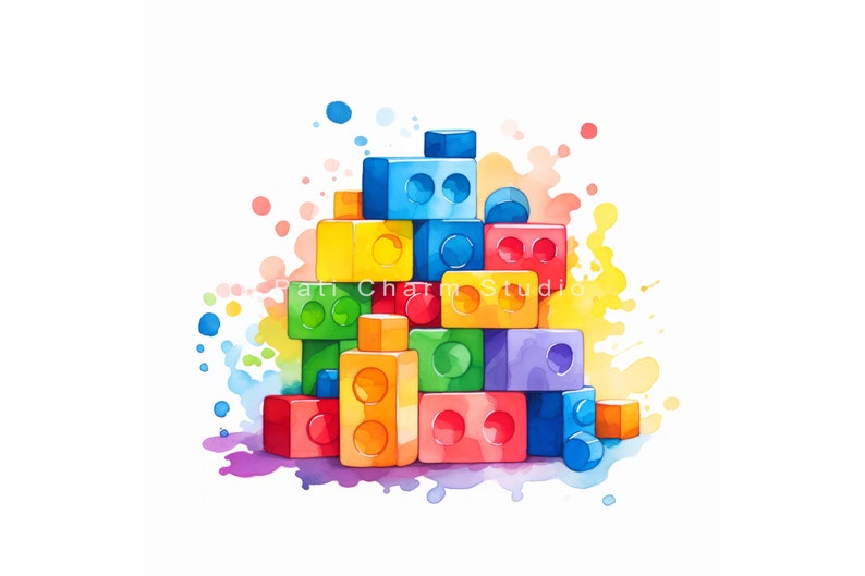 Watercolor Building Bricks Clipart Pack, 9 High Quality Jpgs, Brick ...