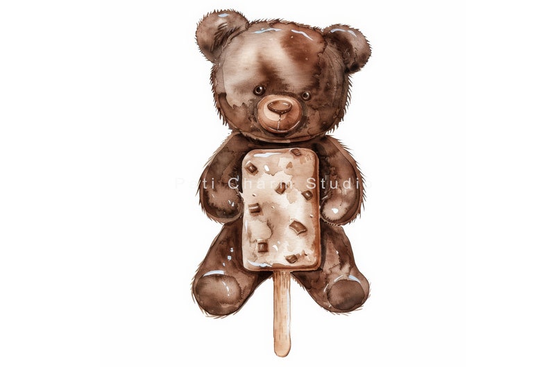Cute Bear Ice Cream Clipart Set, Watercolor Ice Cream Nursery Clipart ...