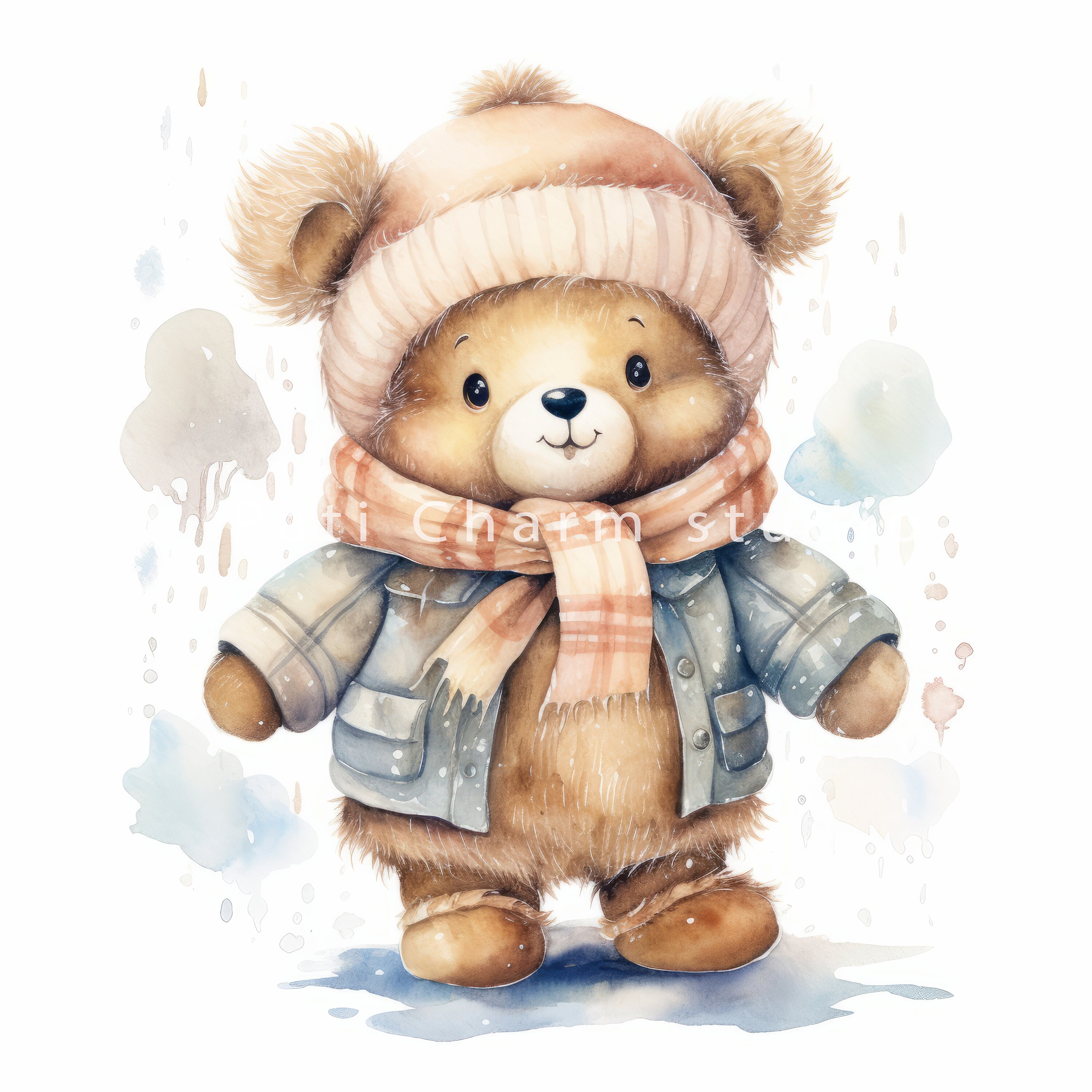 Winter Teddy Bear Clipart, High Quality Jpgs, Watercolor Clipart, Christmas Clipart Bundle ...