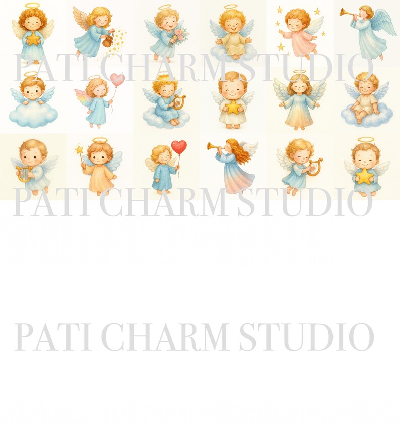 Cute Angel Clipart Set, Baby Angels, Celestial Clipart, Angel Wings Art ...