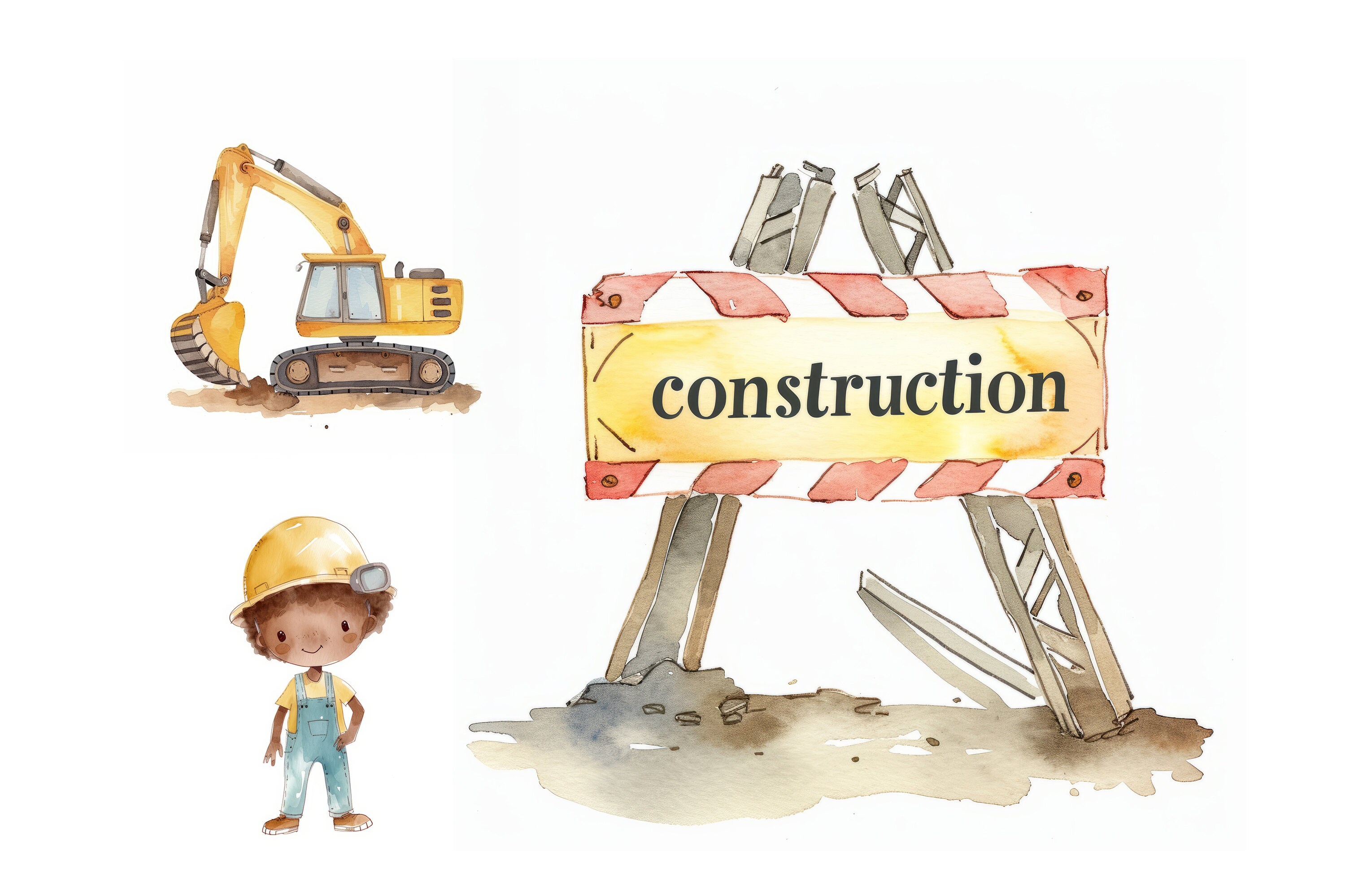 Watercolor Construction Clipart Bundle for Kids, Nursery Clipart ...