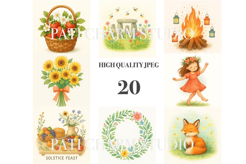 Summer Solstice Clipart Bundle, Solstice Feast, Sunflower, Fox, Pagan ...