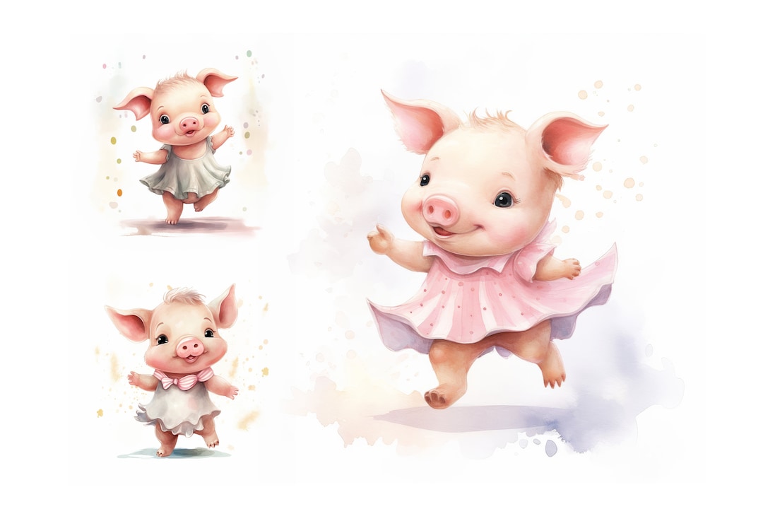 Cute Pig Ballerina Clipart Bundle, Watercolor Animal Clipart, Nursery ...
