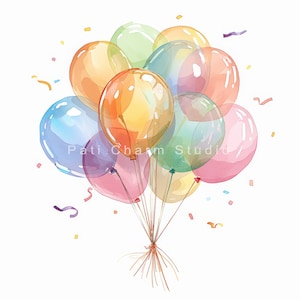 Birthday Balloon Clipart Bundle, Watercolor Balloon Clipart, Happy ...