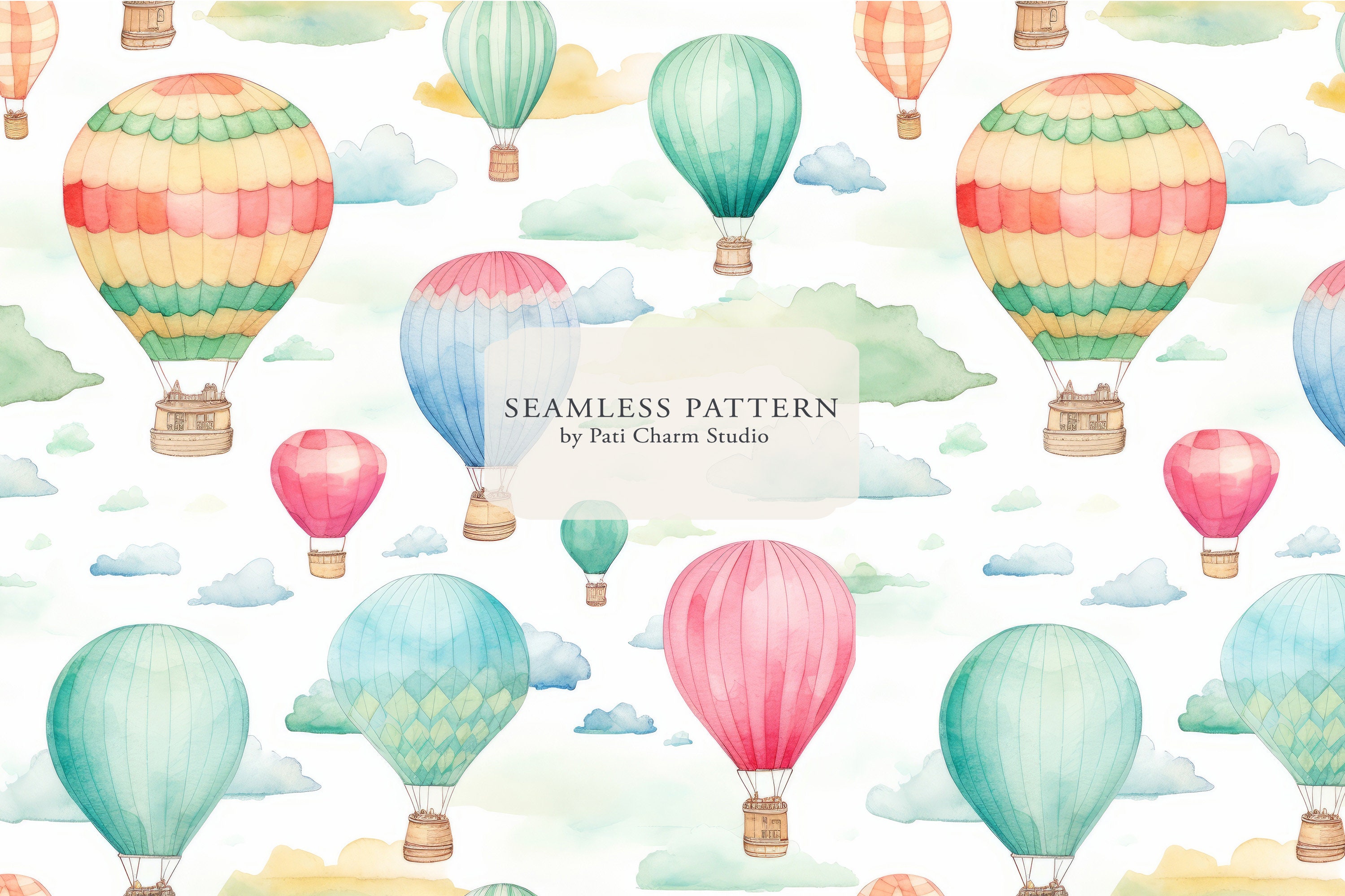 Hot Air Balloon Digital Paper, Printable, Digital Background ...
